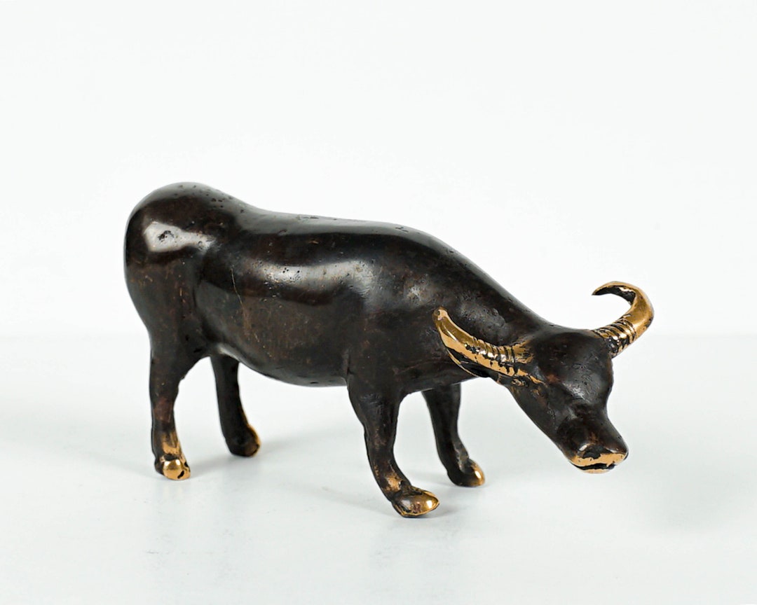 Carabao Bronze Decor 4" Width, Statue, Animal, Brass Decor, Ornament ...