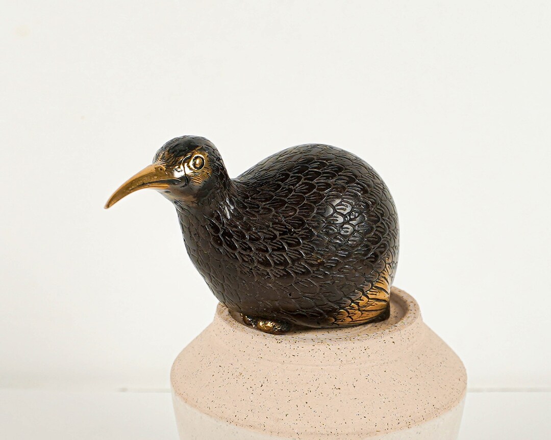 Bronze Kiwi Statue, 2.6" Animal Figurine, Bird, Brass Art, Unique Miniature, Handmade Statue ...