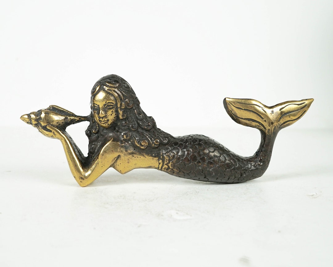 Mermaid Bronze Statue, 7" Length Figurine, Handicraft, Unique Figurine ...