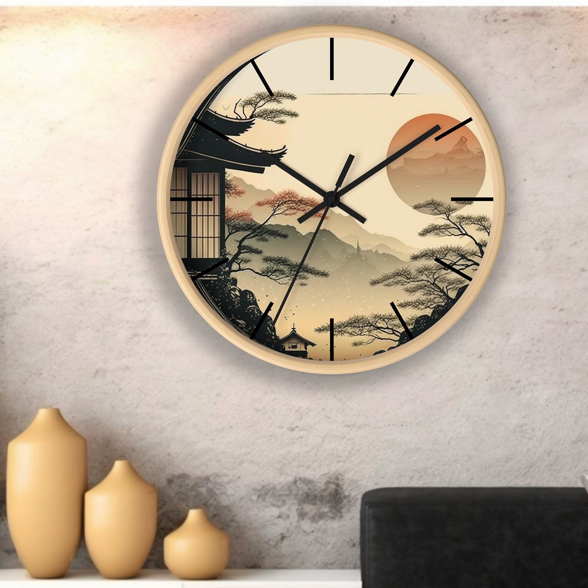 Japanese Style Round Wall Clock Minimalist Zen Design. Add Timeless ...