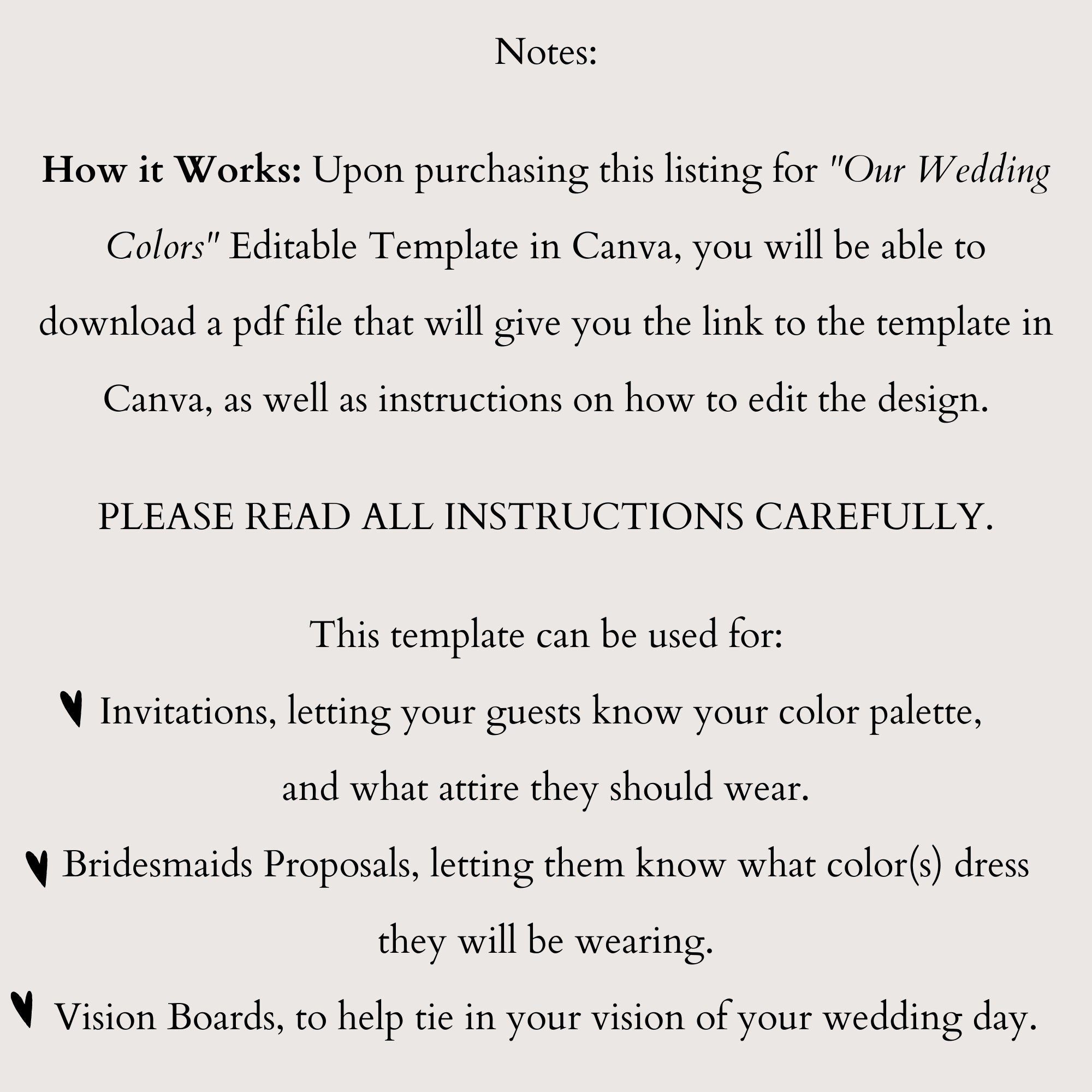 CUSTOM Wedding Colors TEMPLATE | Design in CANVA | Bridal Party Colors ...