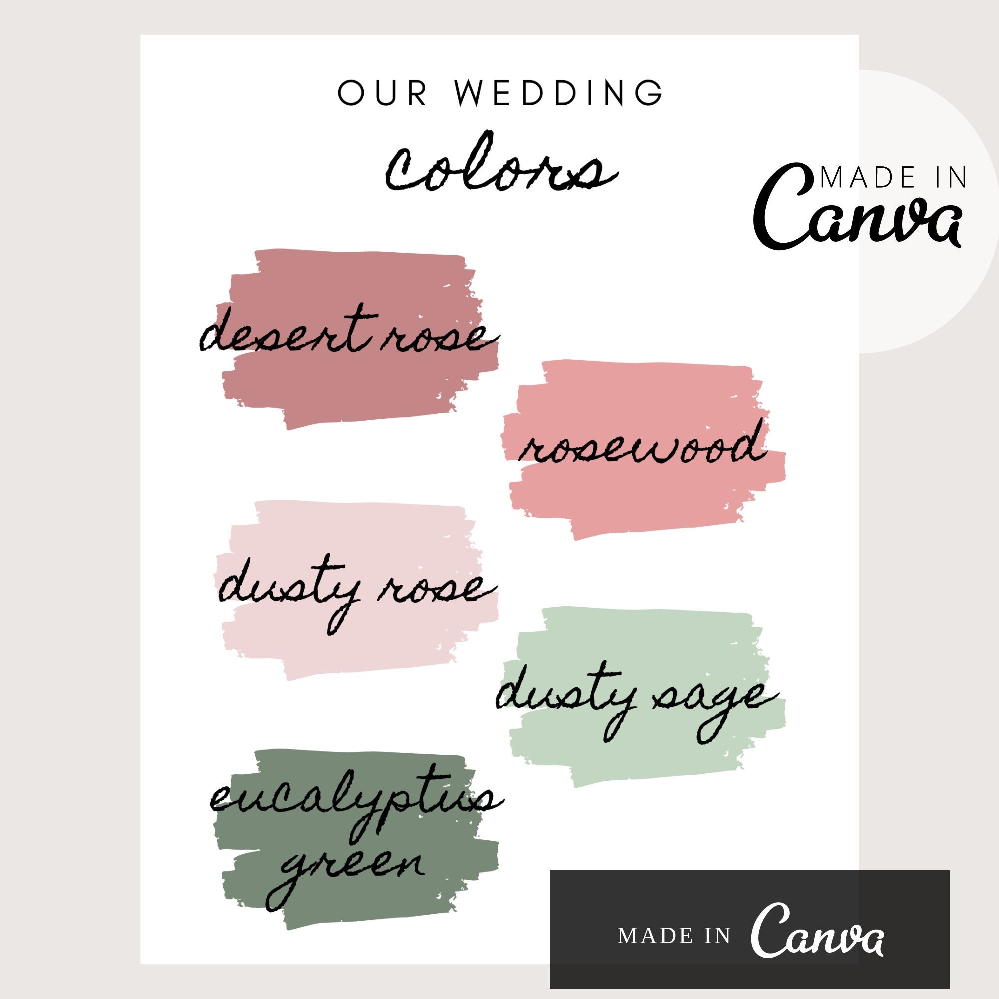 CUSTOM Wedding Colors TEMPLATE | Design in CANVA | Bridal Party Colors ...