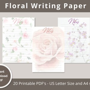 Floral Printable Writing Paper, Floral Printable Lined Paper, Floral ...