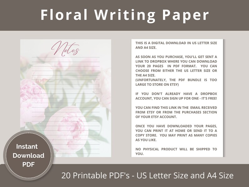 Floral Printable Writing Paper, Floral Printable Lined Paper, Floral ...