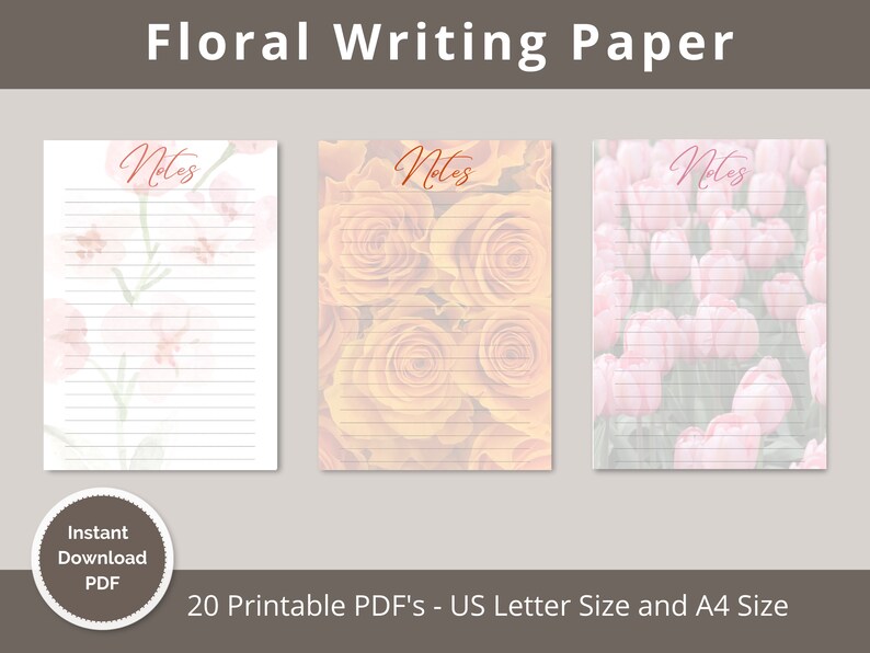 Floral Printable Writing Paper, Floral Printable Lined Paper, Floral ...