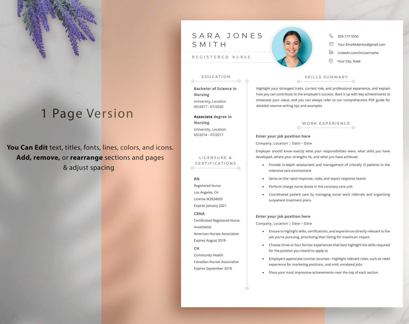 Registered Nurse Resume Template, RN CNA New Grad Nursing CV, Google ...