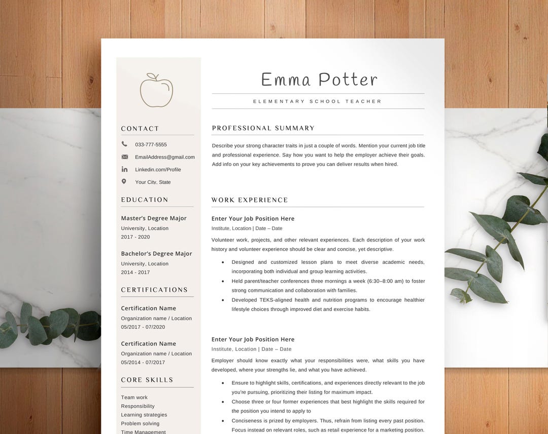 Creative Teacher Resume Template Pack, MS Word and Google Docs Cv ...