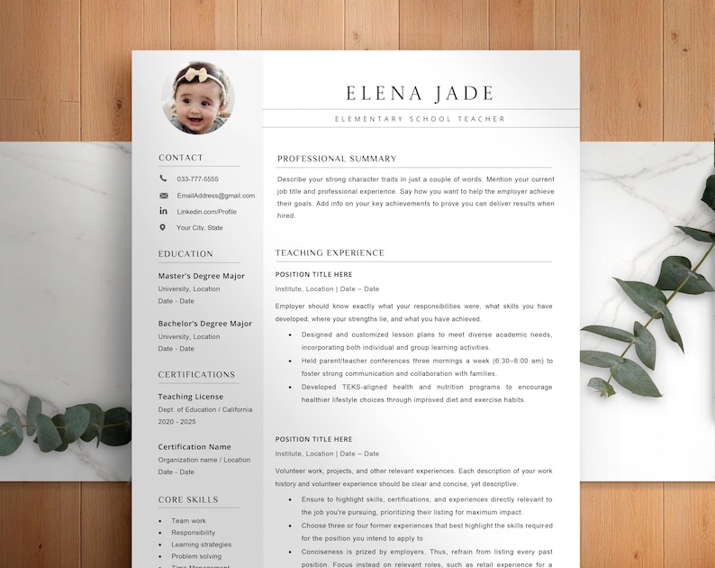 Teacher Resume Template Google Docs and MS Word | Elementary High ...
