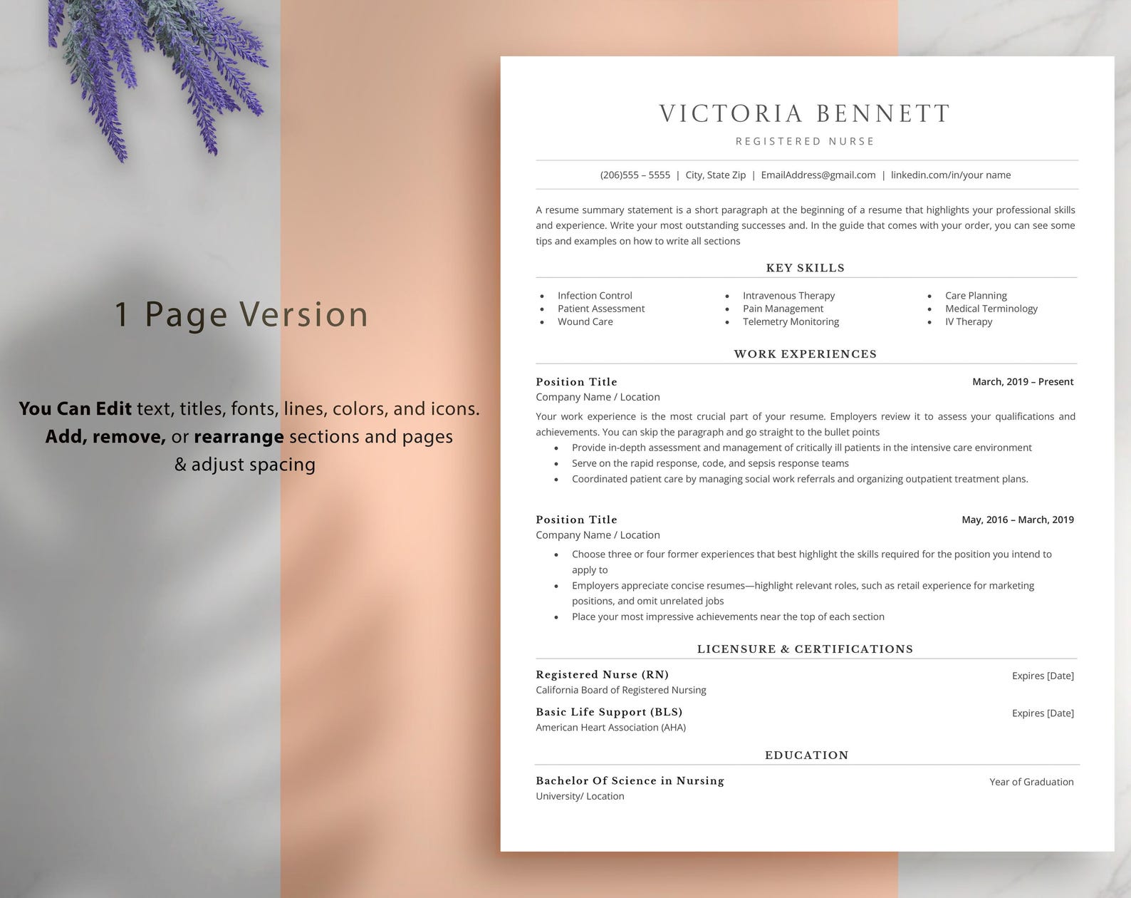 Ats-friendly Nursing Resume Template | Registered Nurse Resume | Modern ...