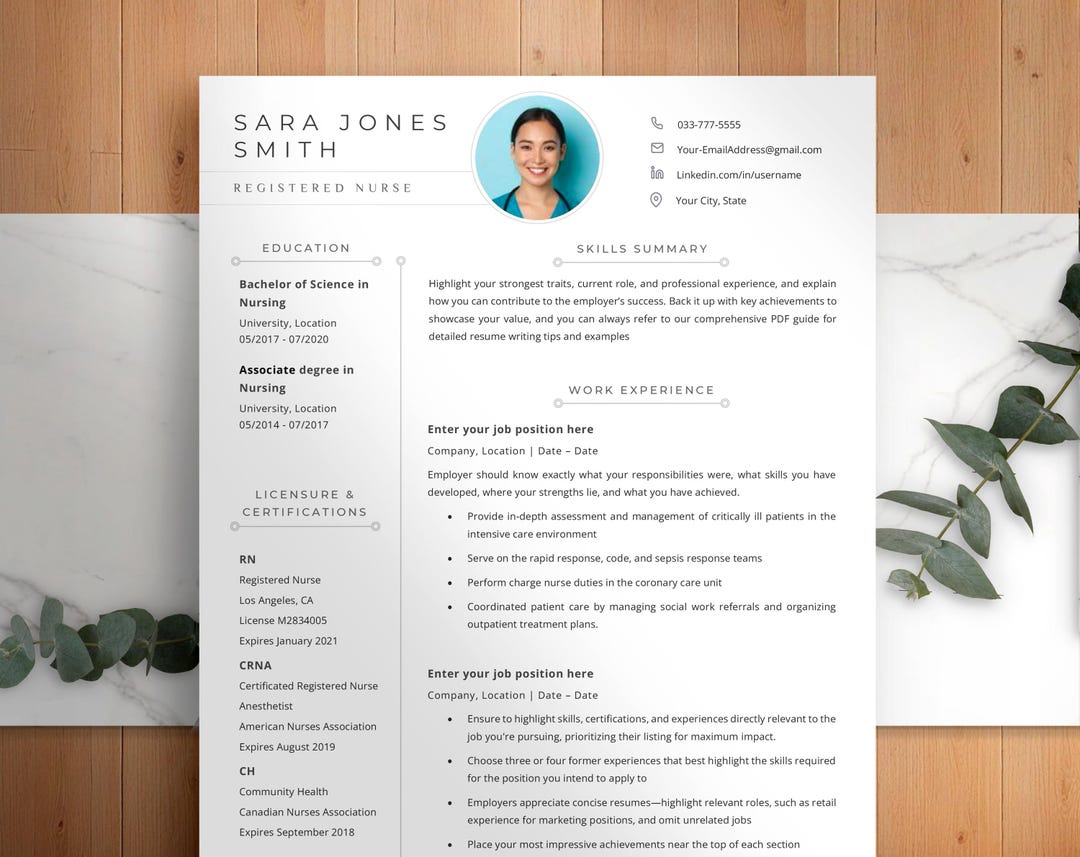 Registered Nurse Resume Template, RN CNA New Grad Nursing CV, Google ...