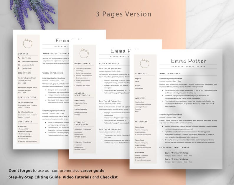 Teacher Resume Template Word Google Docs, Teaching Resume + Cover ...