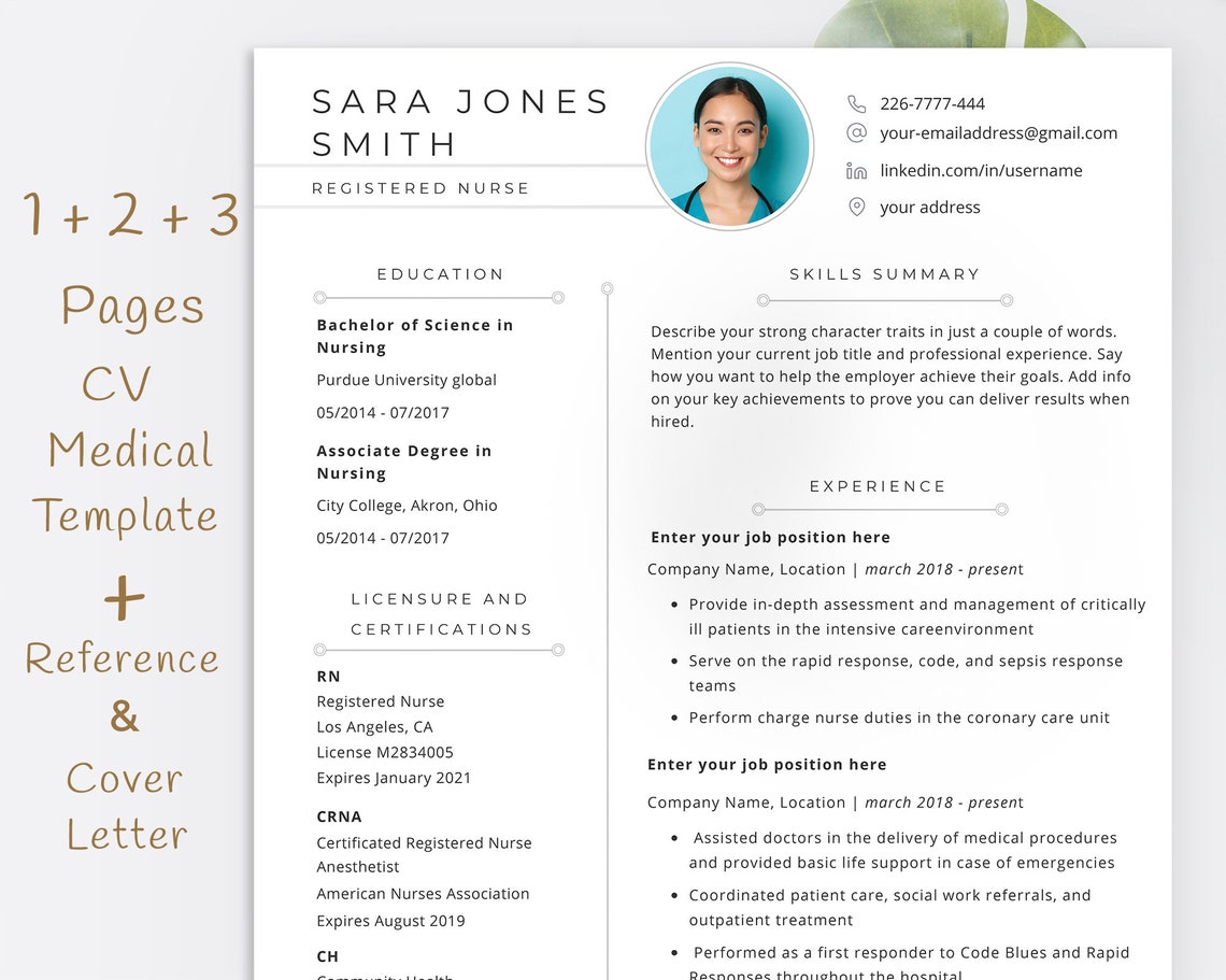CV Template Medical, CV Template 1 Page, CV Template With Photo, New ...