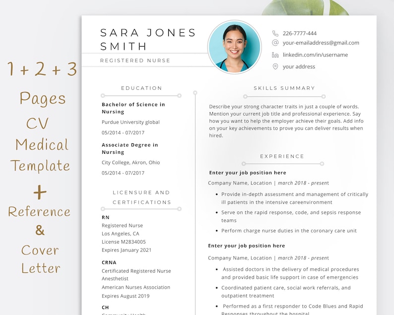 Registered Nurse Resume Template, RN CNA New Grad Nursing CV, Google ...