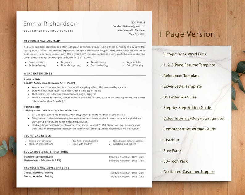 Ats-compliant Teacher Resume Template | Editable Teaching CV for ...