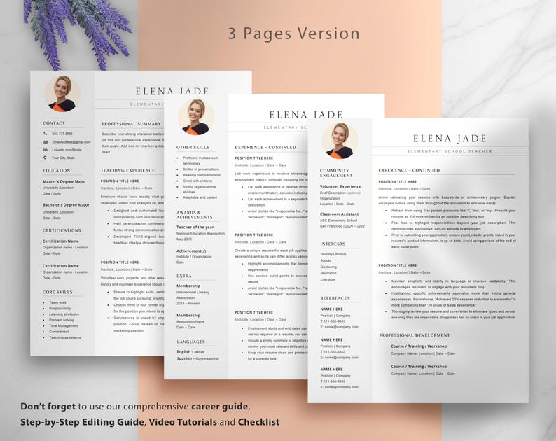 Teacher Resume Template Google Docs and MS Word | Elementary High ...