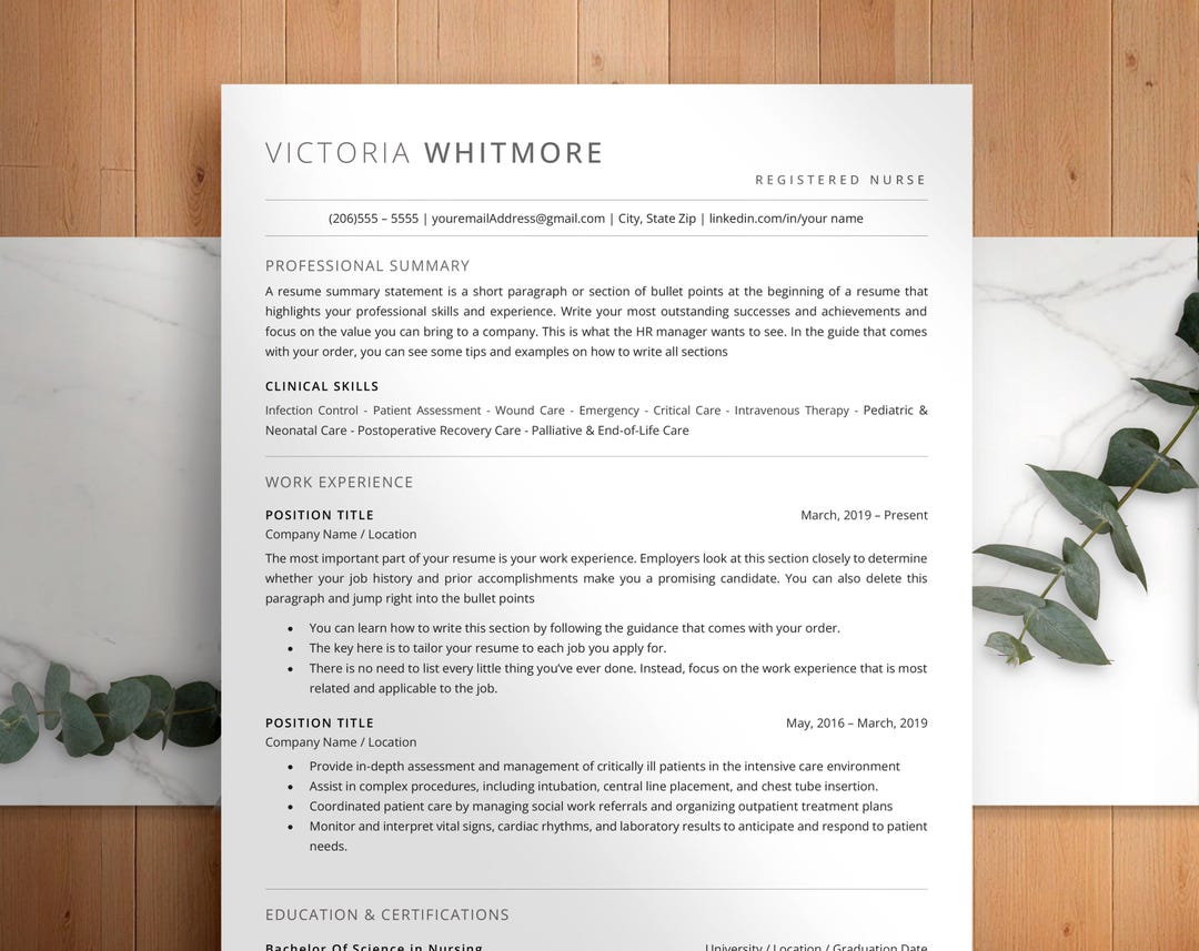 ATS Nursing Resume Template for RN, New Grad Nurse, Doctor, CNA ...