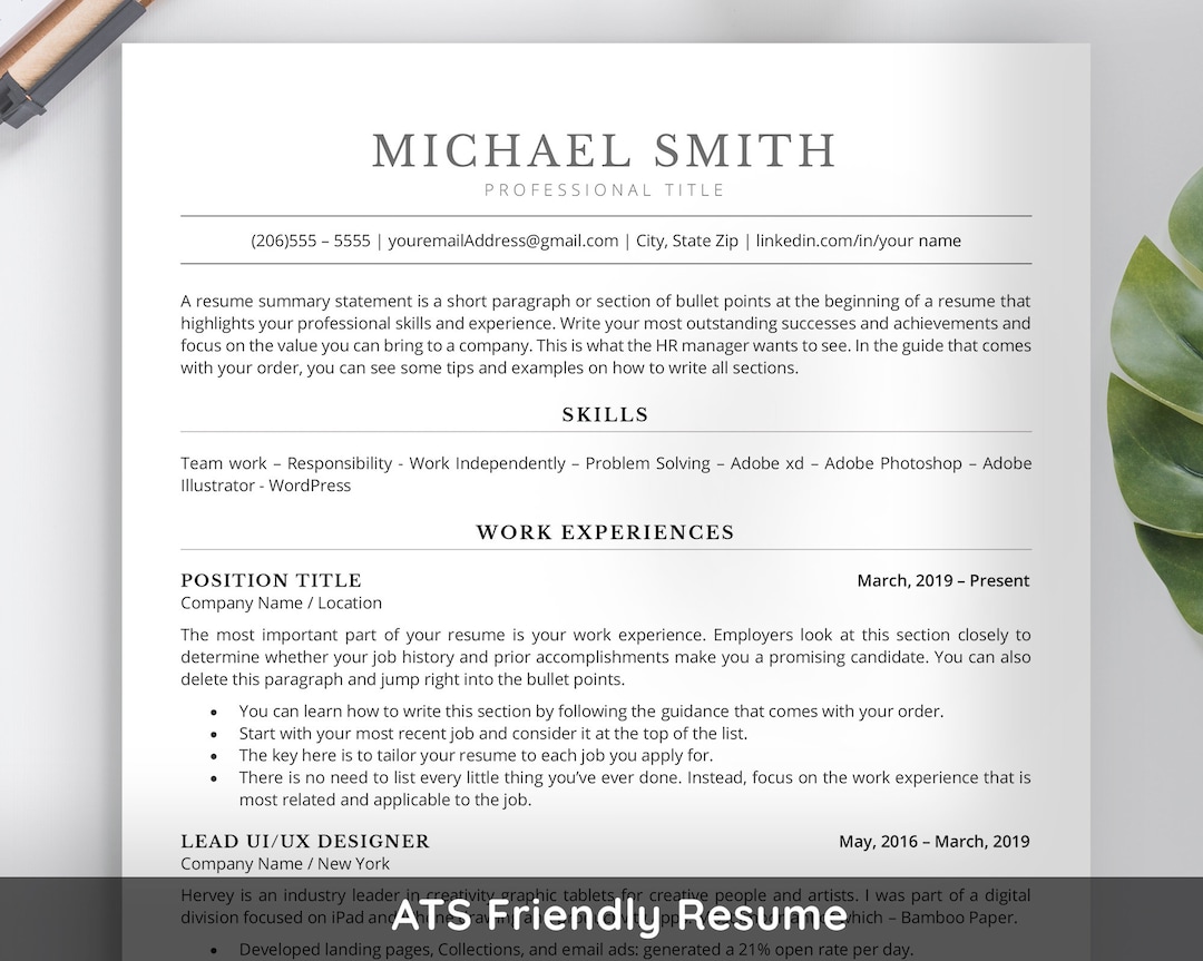 ATS Friendly Resume Template, Ats Compliant Resume, Microsoft Word ...