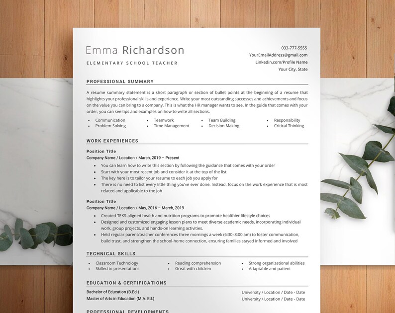 Ats-compliant Teacher Resume Template | Editable Teaching CV for ...
