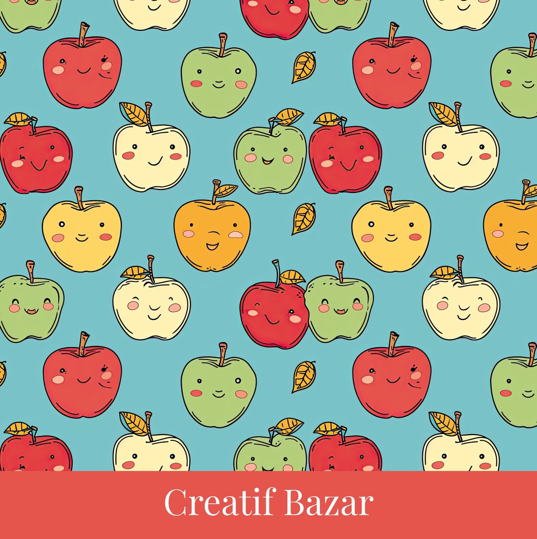 Apple Seamless Pattern, Smiling Apple Print, Digital Tissue Paper ...