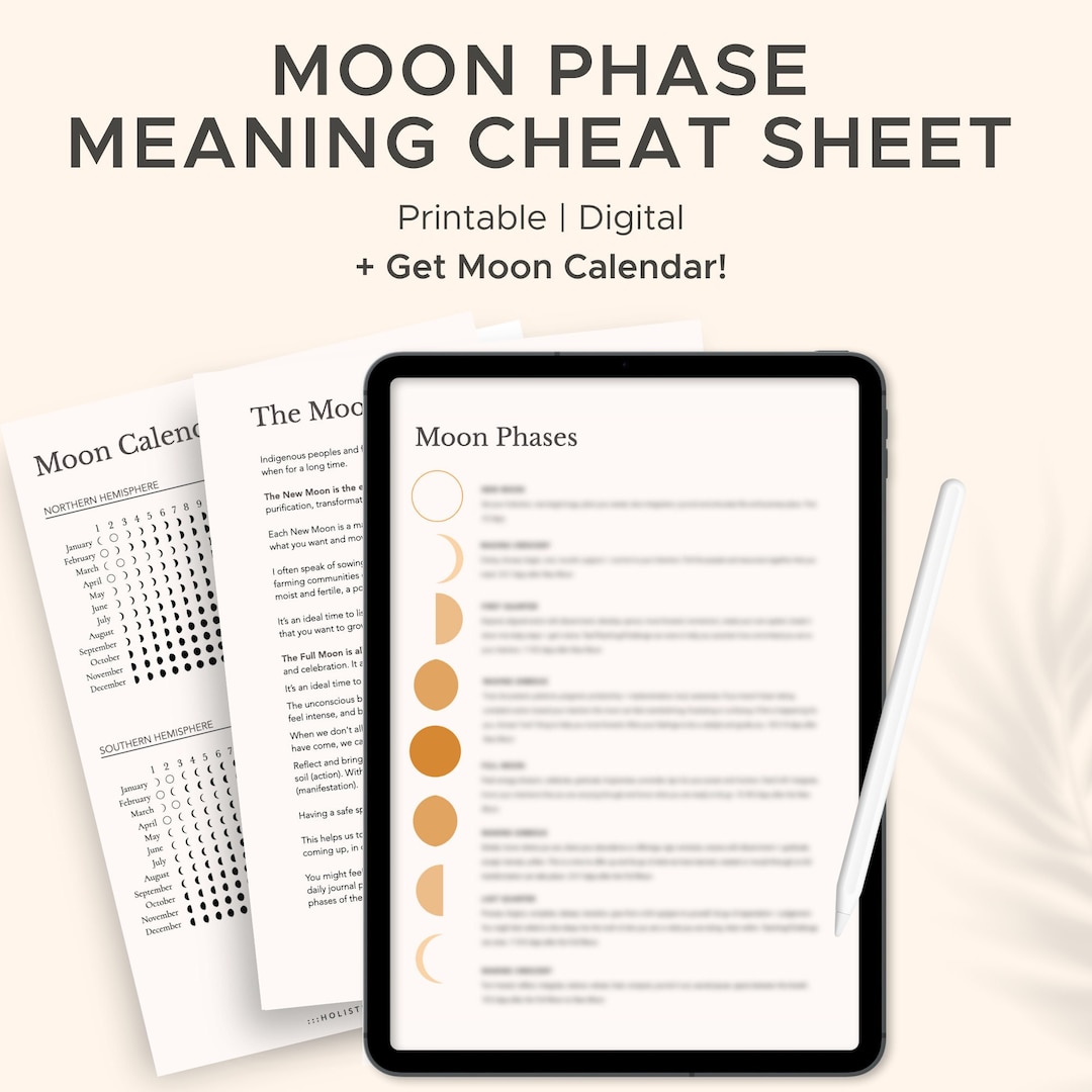Moon Phase Meaning Cheat Sheet, Printable Moon Phases, Digital Moon ...