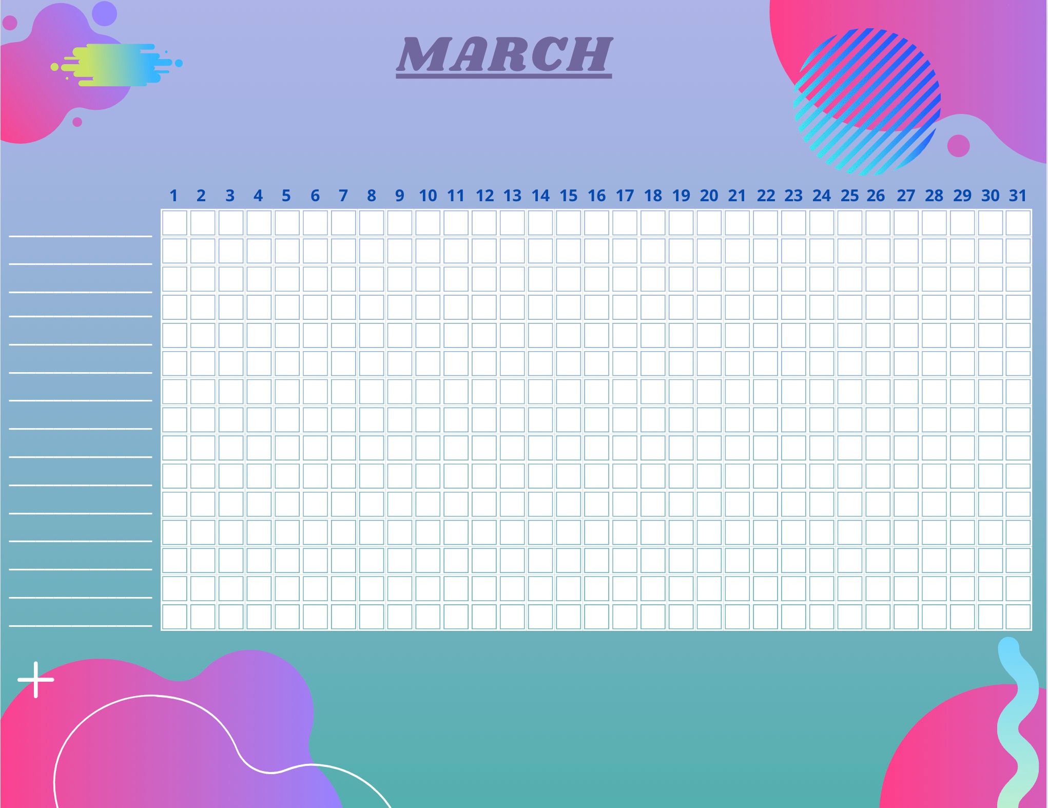 Simple Monthly Habit Tracker Calendar, Printable, List up to 15 Habits ...
