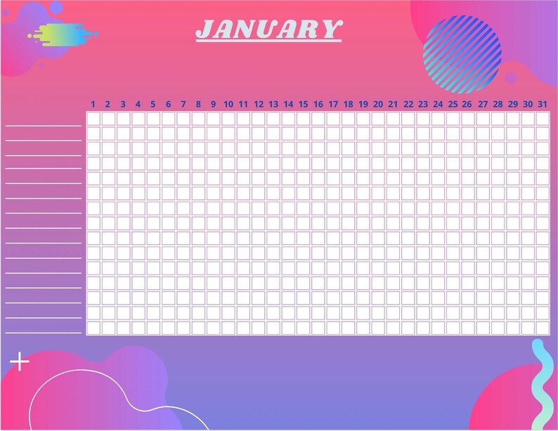 Simple Monthly Habit Tracker Calendar, Printable, List up to 15 Habits ...