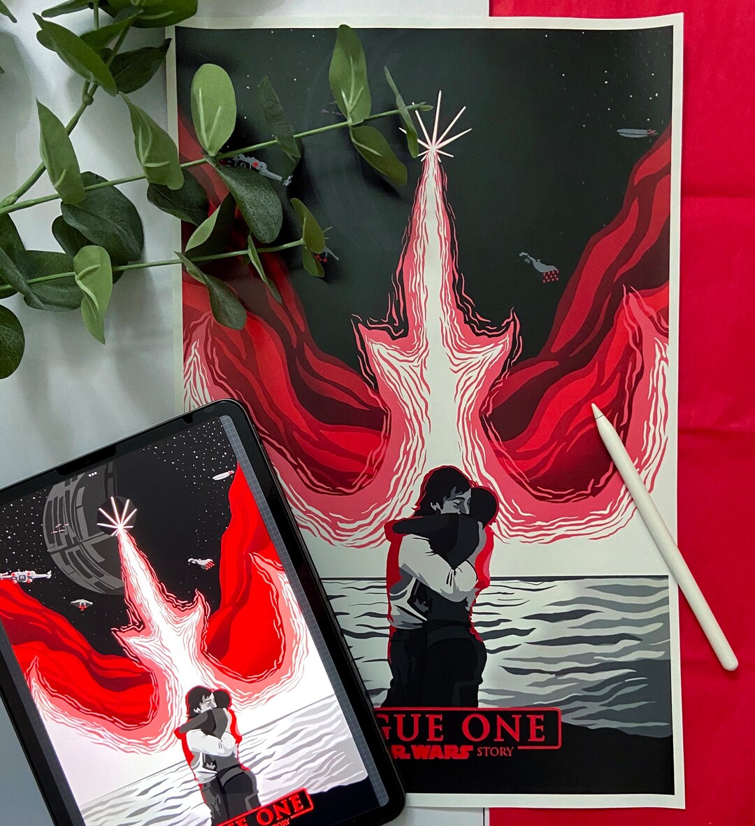 Star Wars Rogue One Poster Cassian Andor Wall Art Jyn Erso Fan Art ...