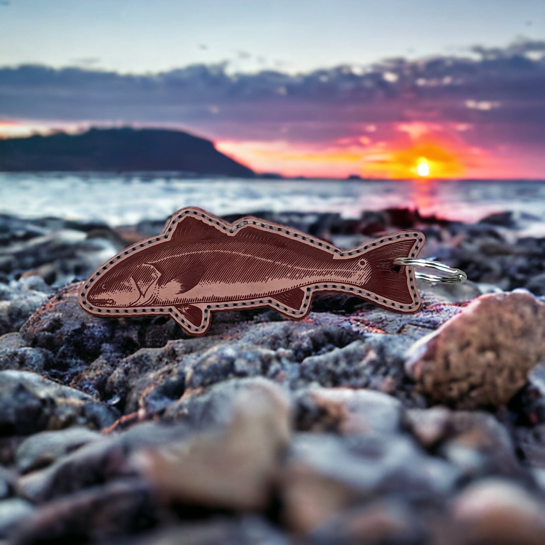 Personalized Leather Keychain, Natural Leather, Redfish Keychain ...