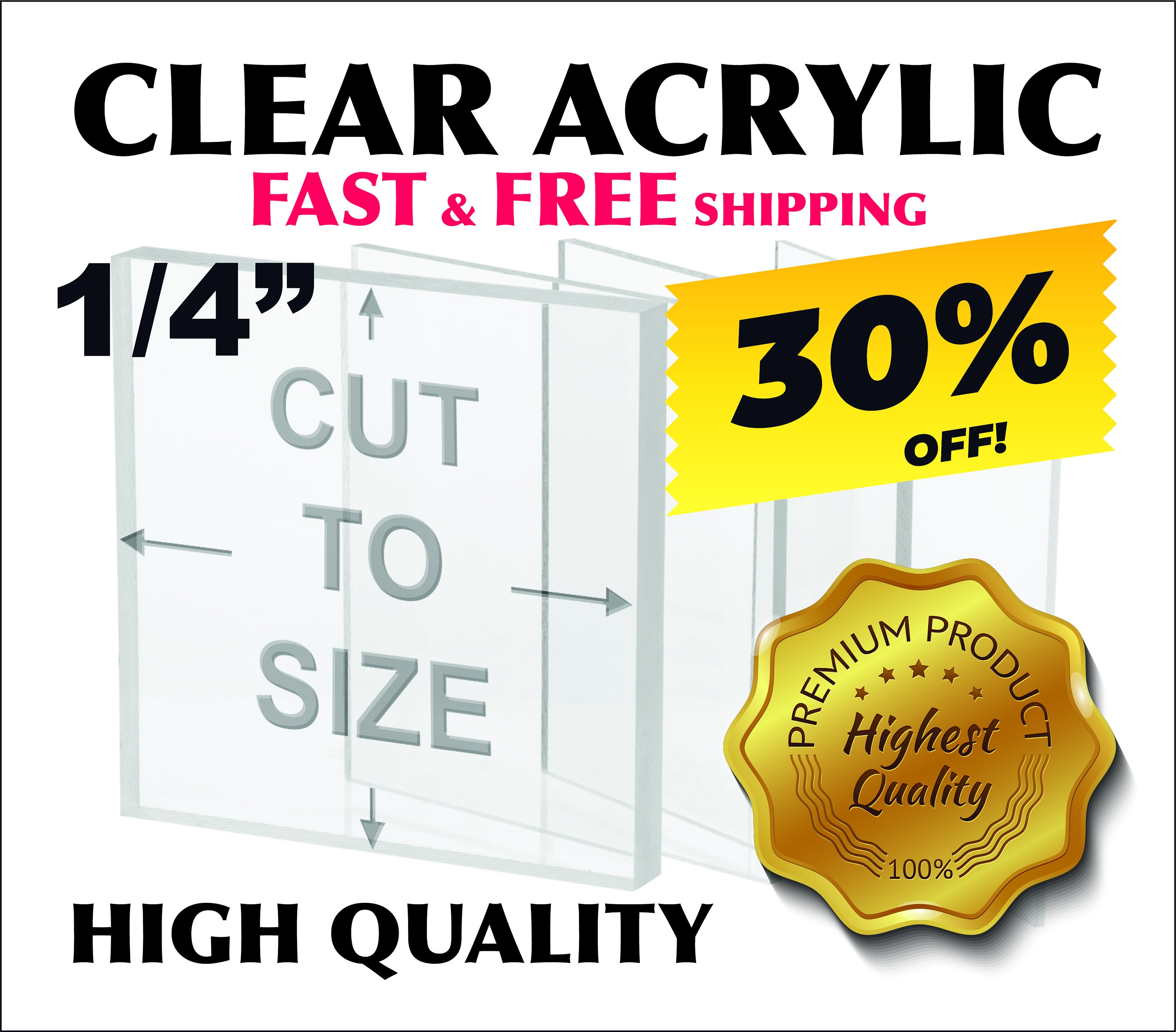 30% off - Cut to Size - 1/4" Thick Clear Acrylic Plexiglass Sheet ...
