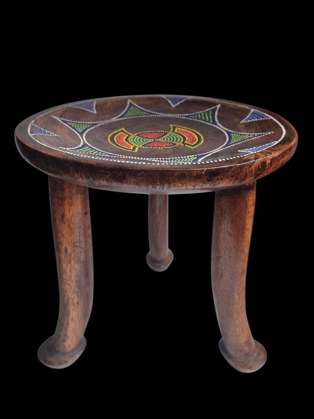 African KENYA Three-legged Stool/side Table TURKANA Africa * Wood/glass ...