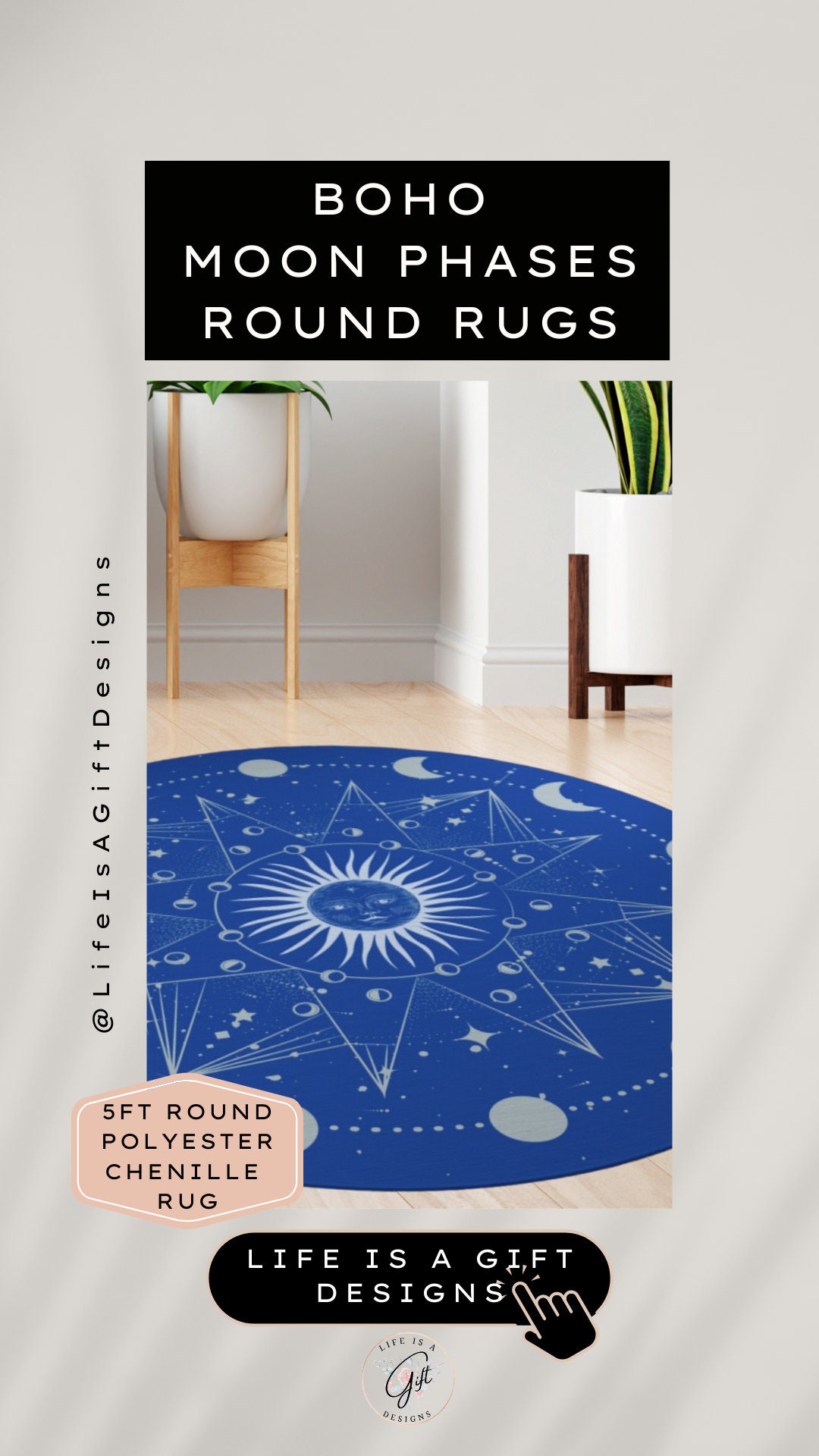 Moon Phases Celestial Round Rug, Sun and Moon Meditation Rug, Yoga Rug ...