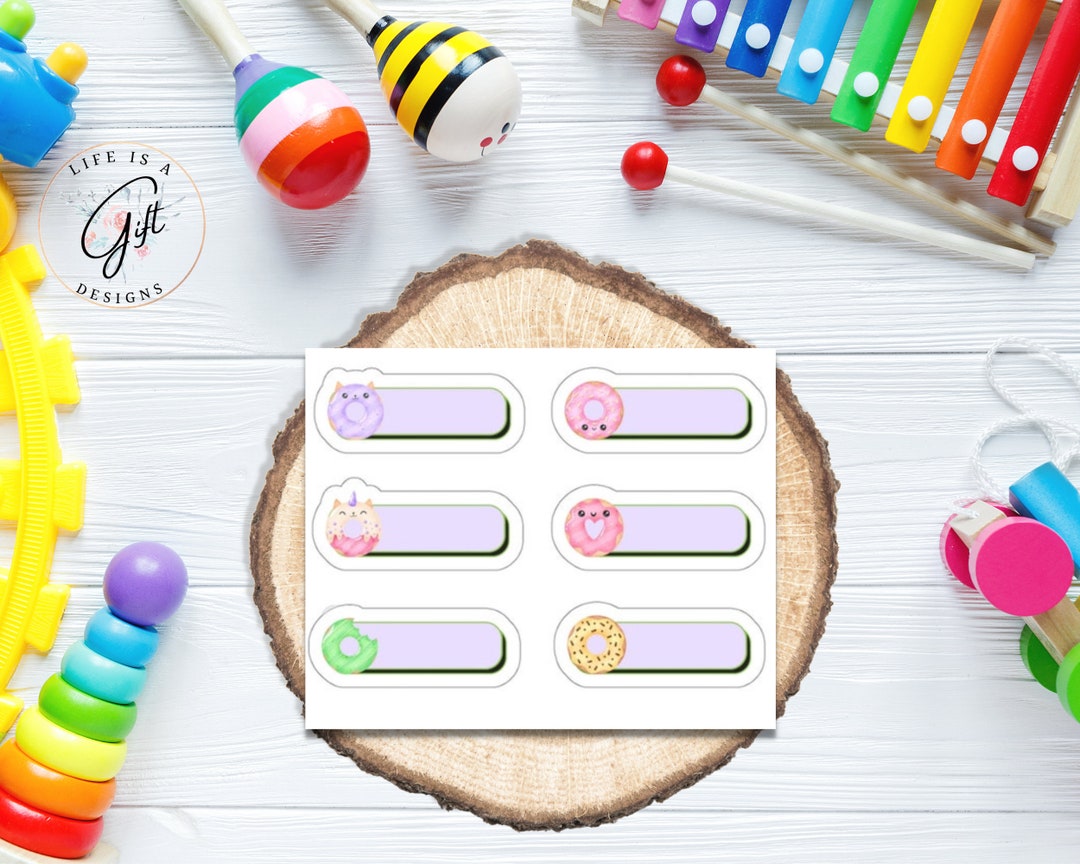 Personalized Kids Donut Name Sticker Labels, Kawaii Doughnut Name ...