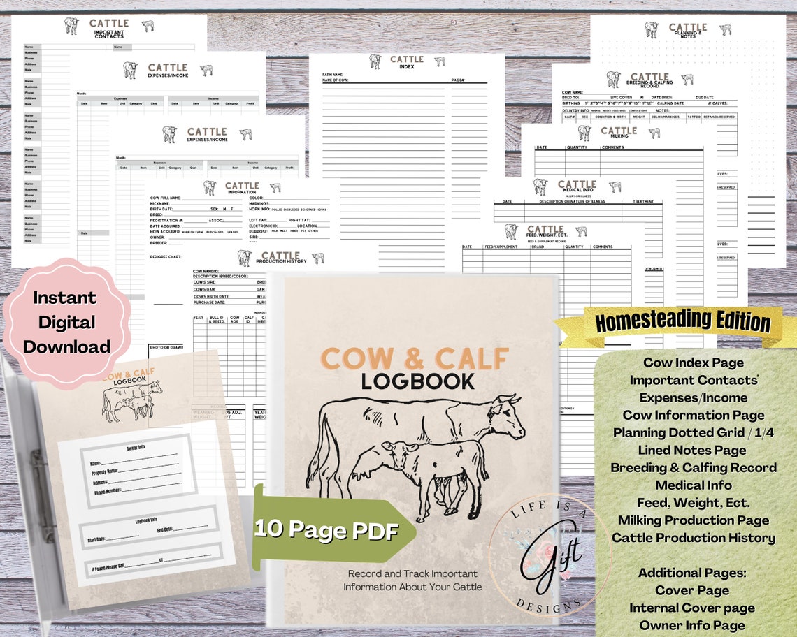 Cow Printable Notebook, Instant Download, Record Keeping Cattle Profile ...