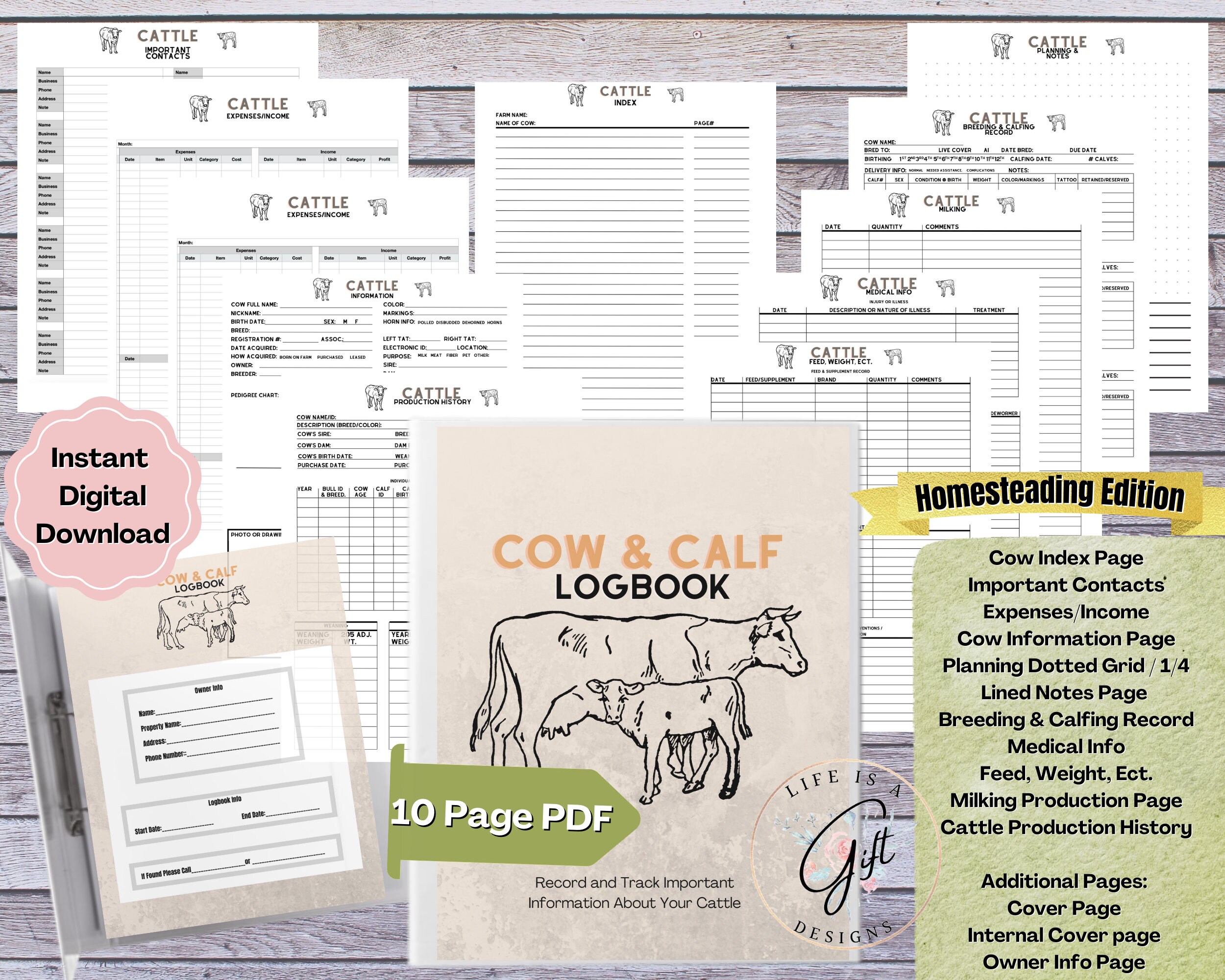 Cow Printable Notebook, Instant Download, Record Keeping Cattle Profile ...