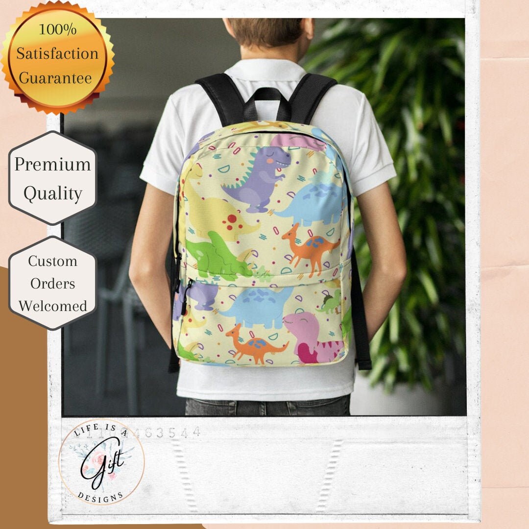 Personalised Dinosaur Cute Kids Backpack Childrens Name Back to School ...