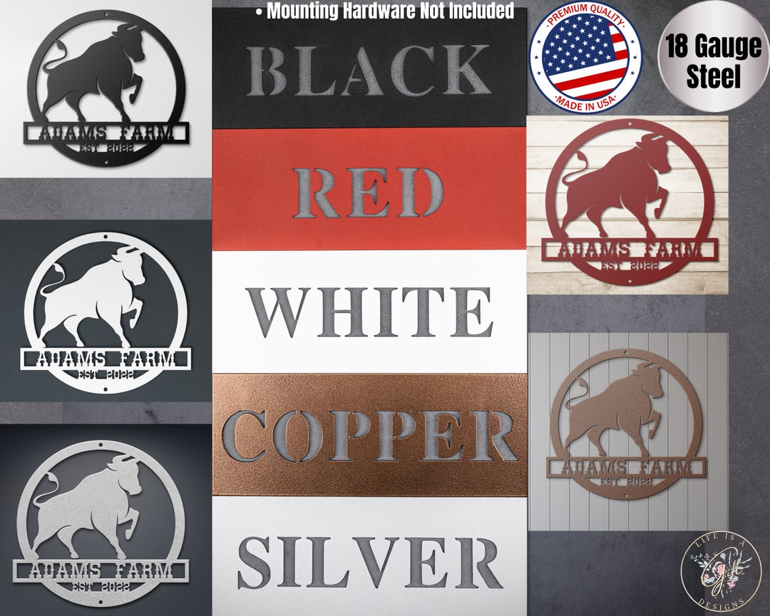 Metal Bull Sign, Custom Metal Name Sign, Monogram Barn Sign, House Sign ...