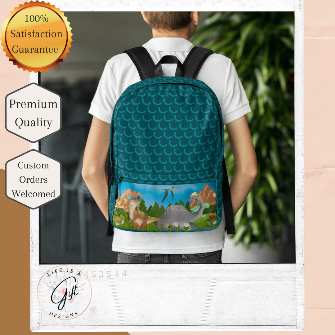 Personalised Dinosaur Cute Kids Backpack Childrens Name Backpack With ...