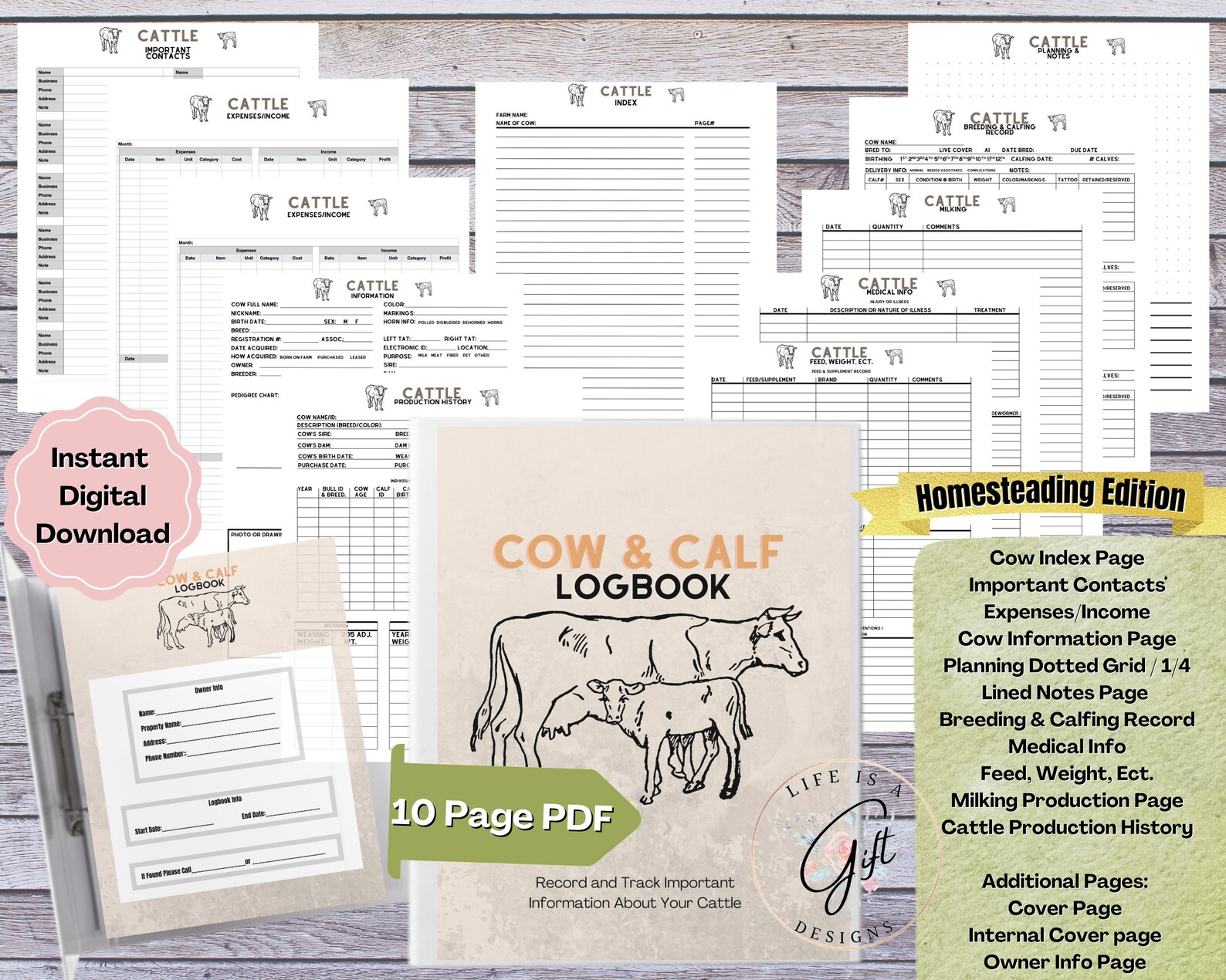 Cow and Calf Printable Logbook, Instant Download, Record Keeping Cattle ...