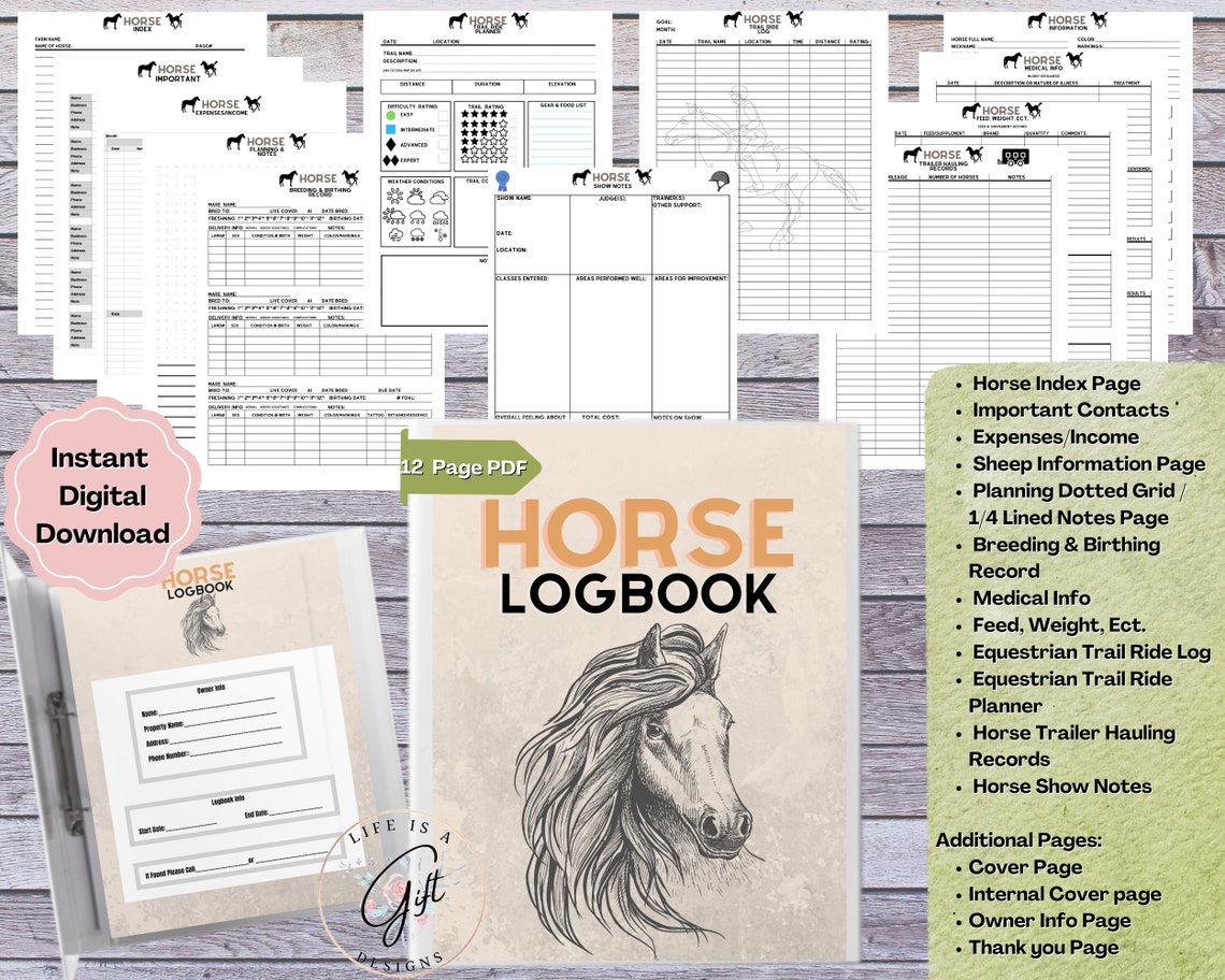 Horse Record Keeping Manage Horse Profile Logbook Instant - Etsy