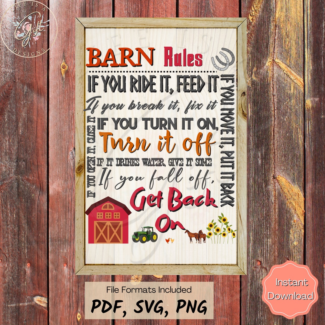 Funny Barn Rules Printable Poster Pdf Svg Png Horse Barn - Etsy