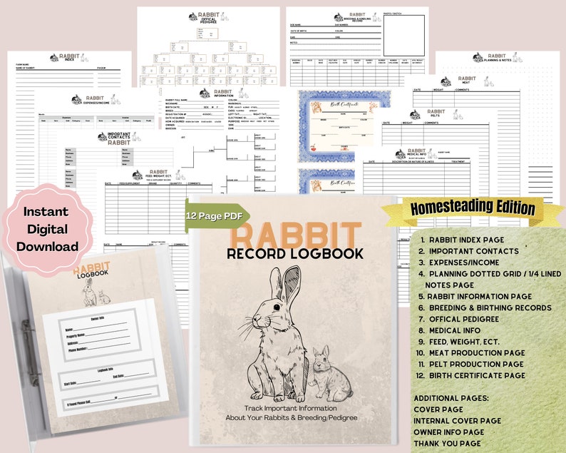 Rabbit Printable PDF, Downloadable Record Keeping Manage Bunnies ...