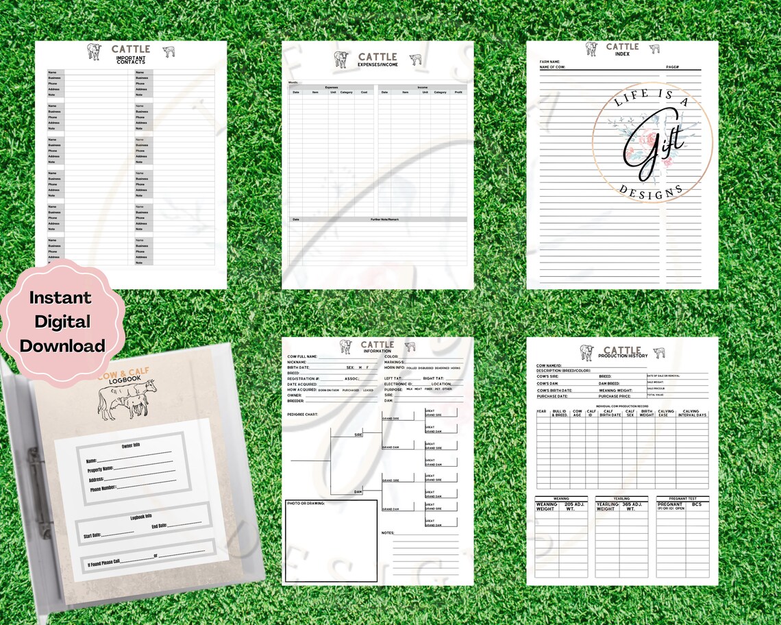 Cow and Calf Printable Logbook Instant Download Record - Etsy