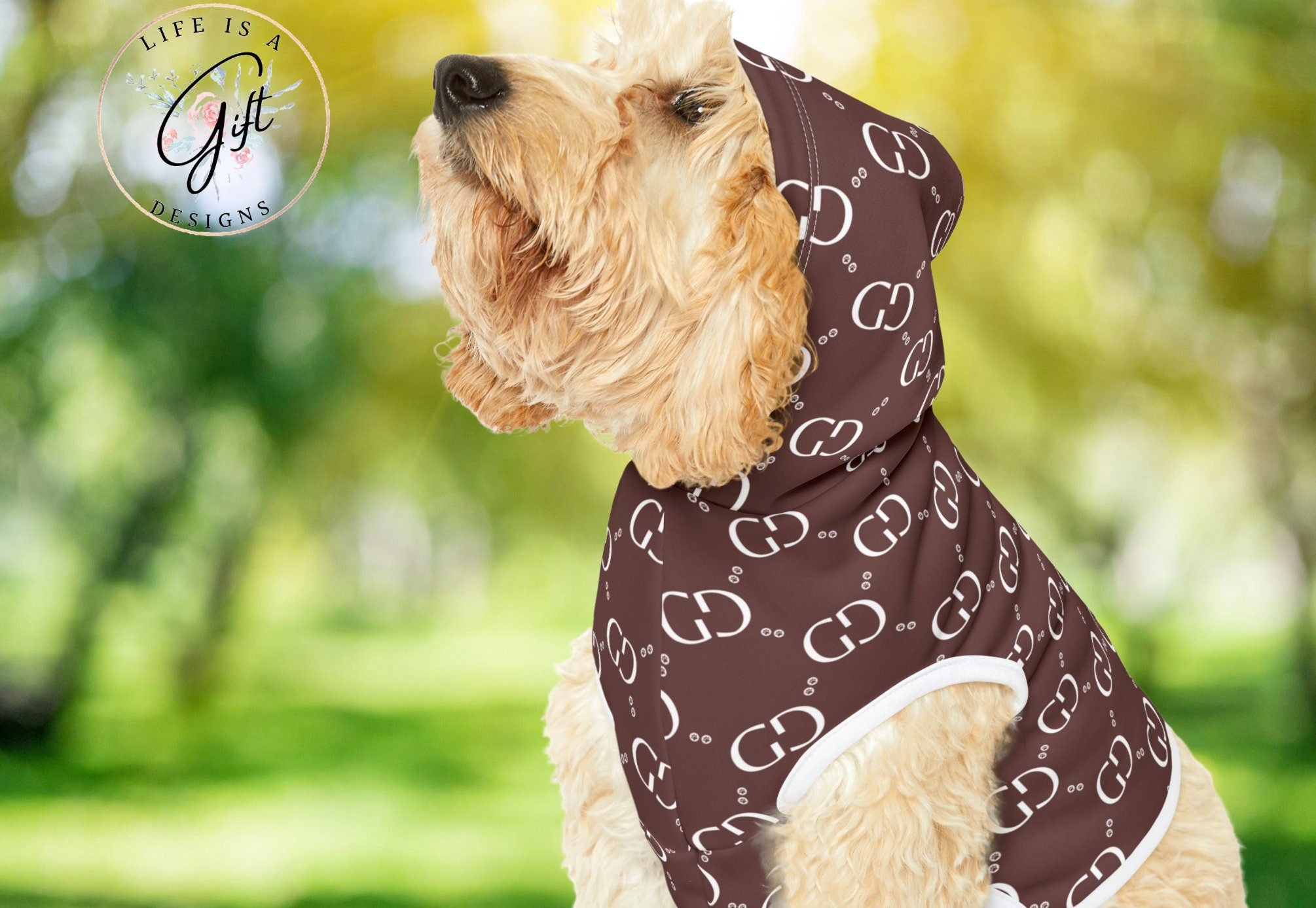 Pucci Luxury Dog Hoodie, Brown Fancy Dog Hoodie, Bougie Dog, Glam Dog ...