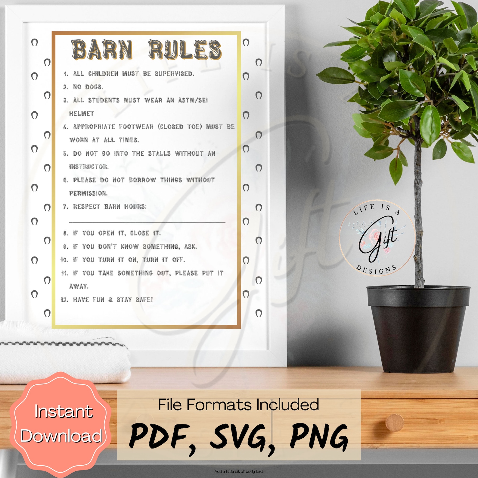 Minimalist Barn Rules Printable Poster Pdf Svg Png Horseshoe Barn ...