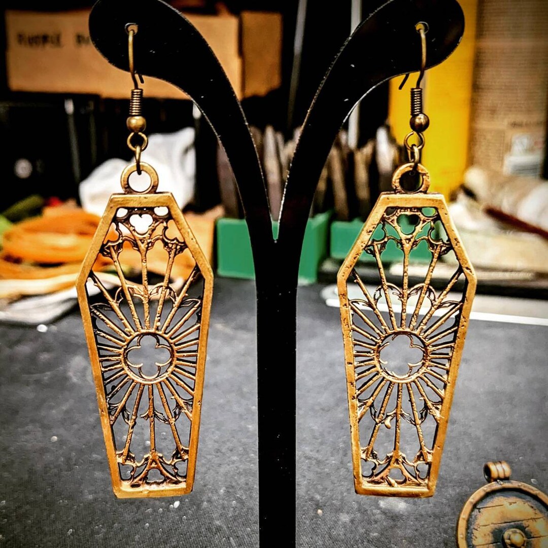 Handmade Brass Coffin Casket Rose Window Pendant Macabre - Etsy