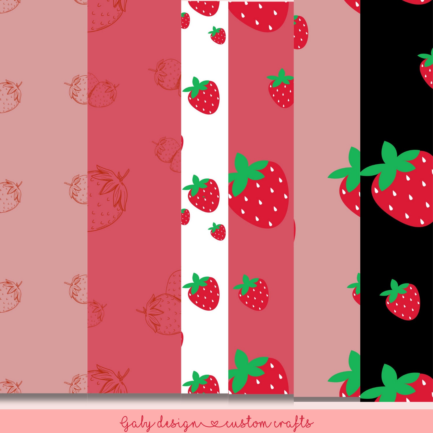 Strawberry Spring Summer Themed DIGITAL PAPER BUNDLE, Scrapbook Paper ...