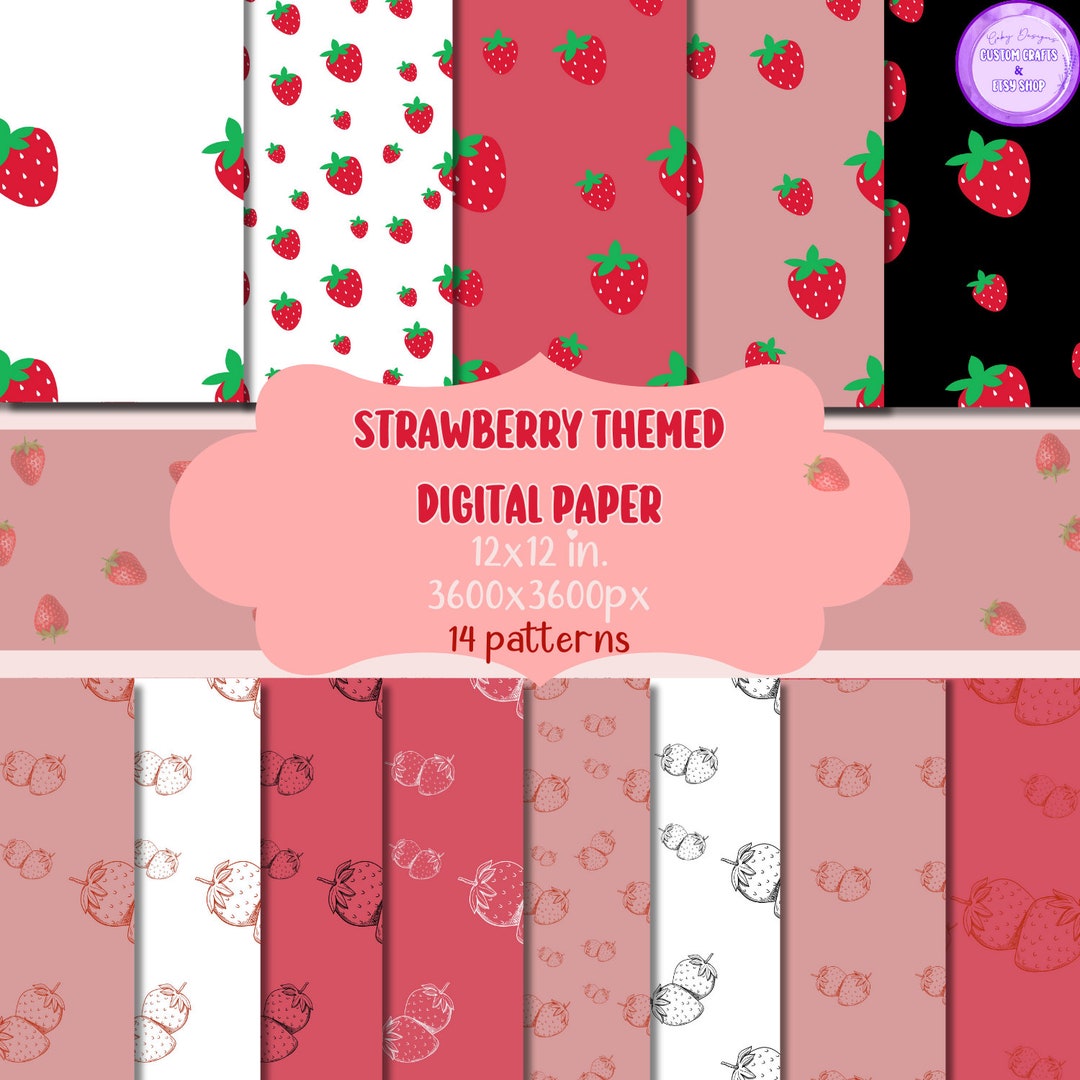 Strawberry Spring Summer Themed DIGITAL PAPER BUNDLE, Scrapbook Paper ...
