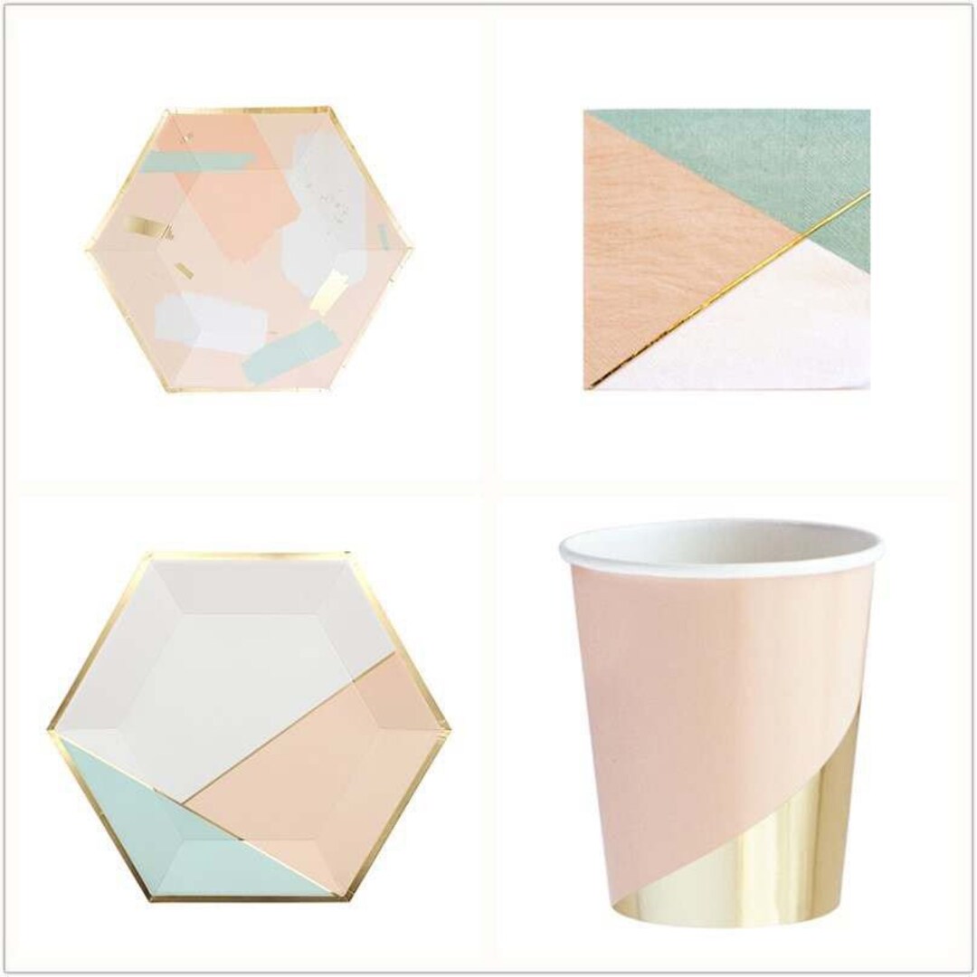 Peach Teal and Gold Theme Disposable Party Plates Disposable Party Ware ...