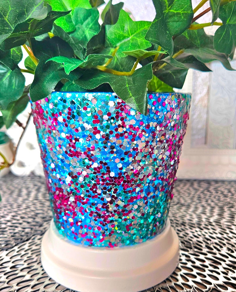 Mosaic Glitter Plant Pot, Holo Teal, Blue, Magenta, Plant Lover, Gift ...