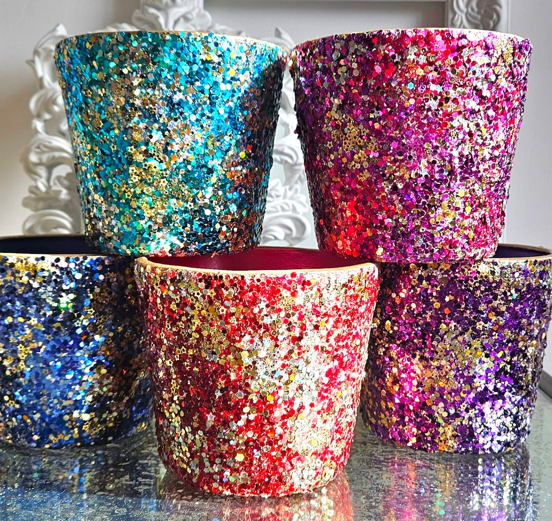 Mosaic Glitter Plant Pot, Gold & Red, Blue, Teal, Purple, or Fuchsia ...